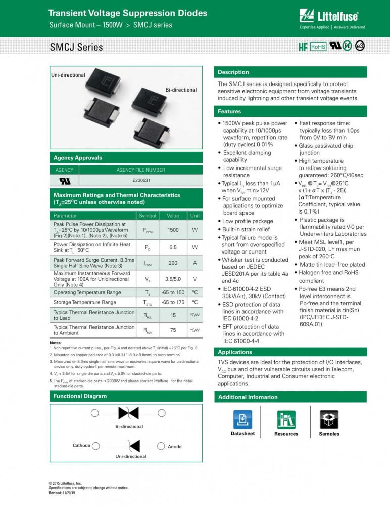SMCJ series datasheet page 1