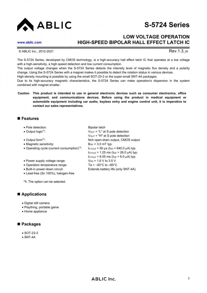 ABLIC S-5724 datasheet page 1