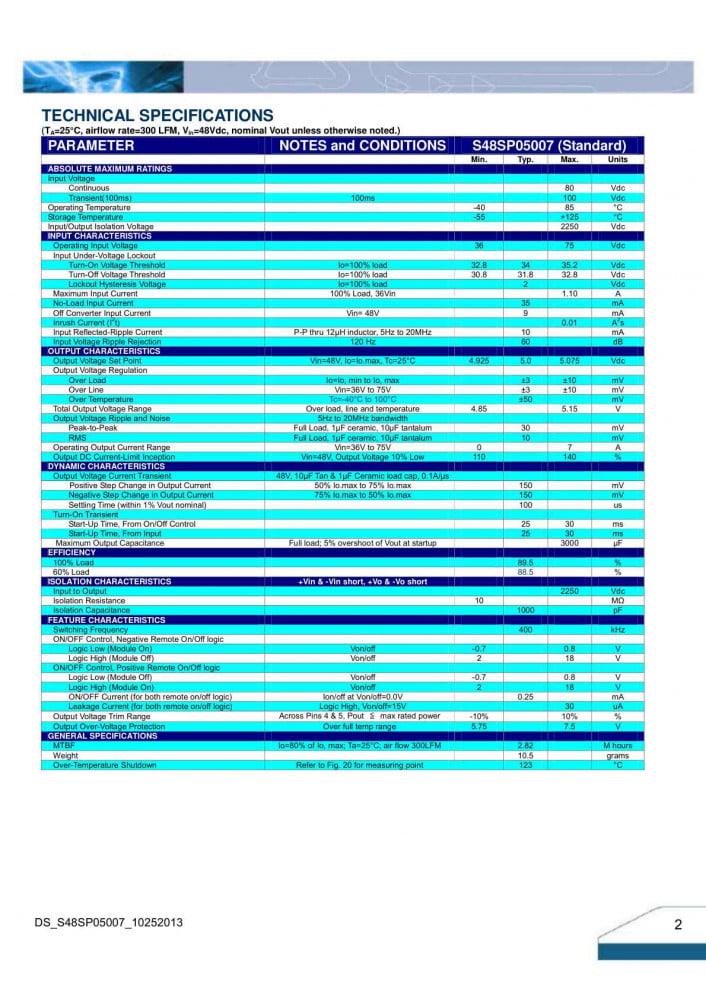 DELTA S48SP05007 datasheet page 2