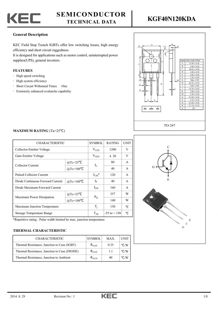 KGF40N120KDA datasheet page 1