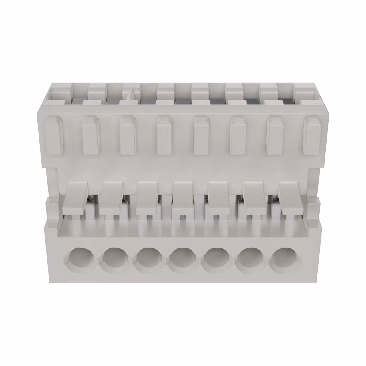 Appli-Mate RAST 2.5 IDT Housing, 2.50mm Pitch, Female, 7 Circuits, Beaded Terminal, All Position Keys, Slotted Endwalls, Polarizing Rib Between Circuits 2 & 3 for sale