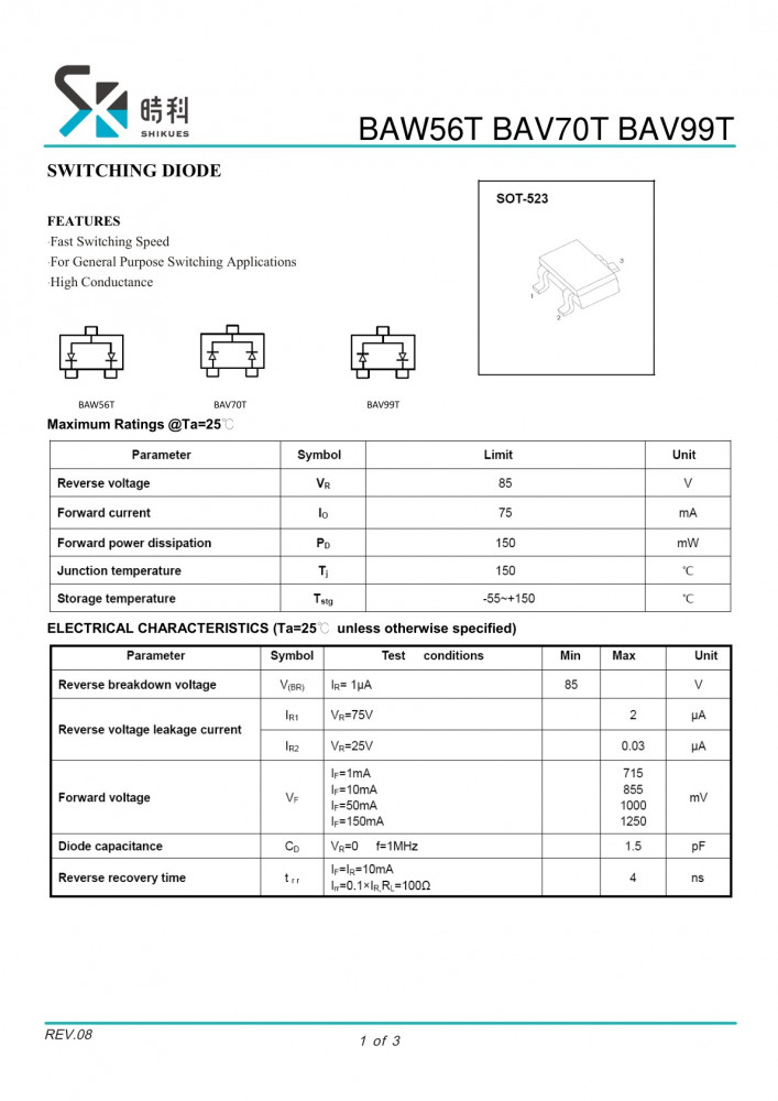 BAV99T datasheet page 1