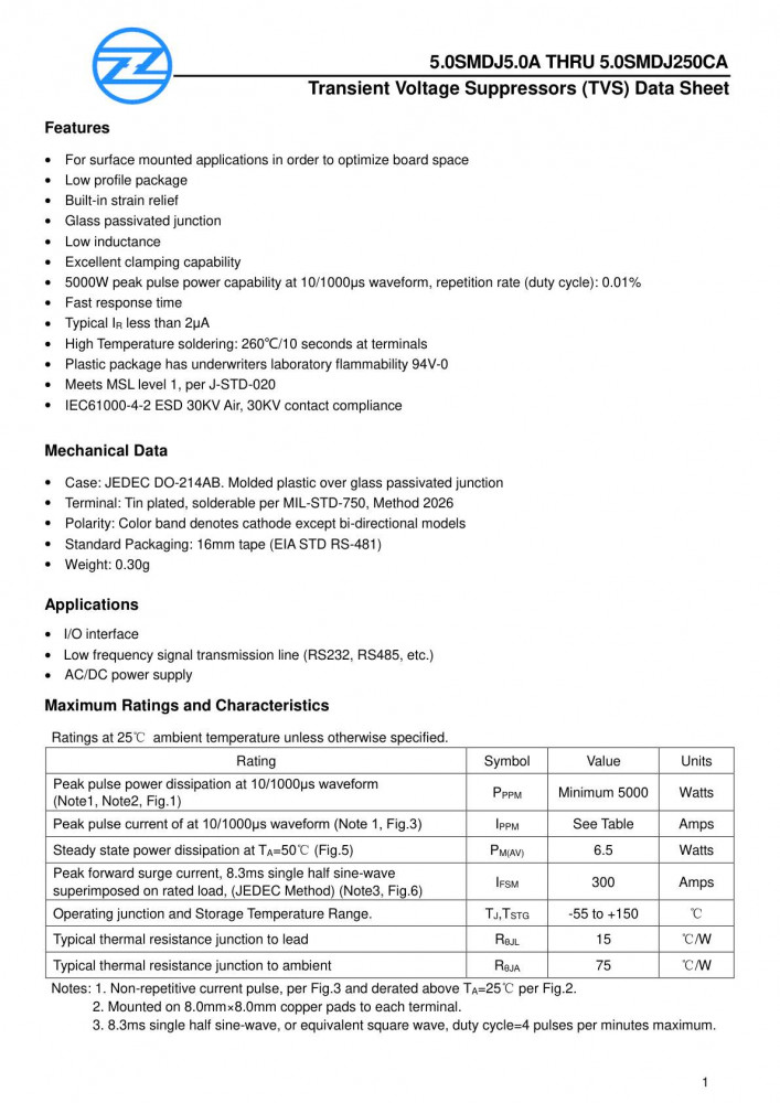 5.0SMDJ18A datasheet page 1
