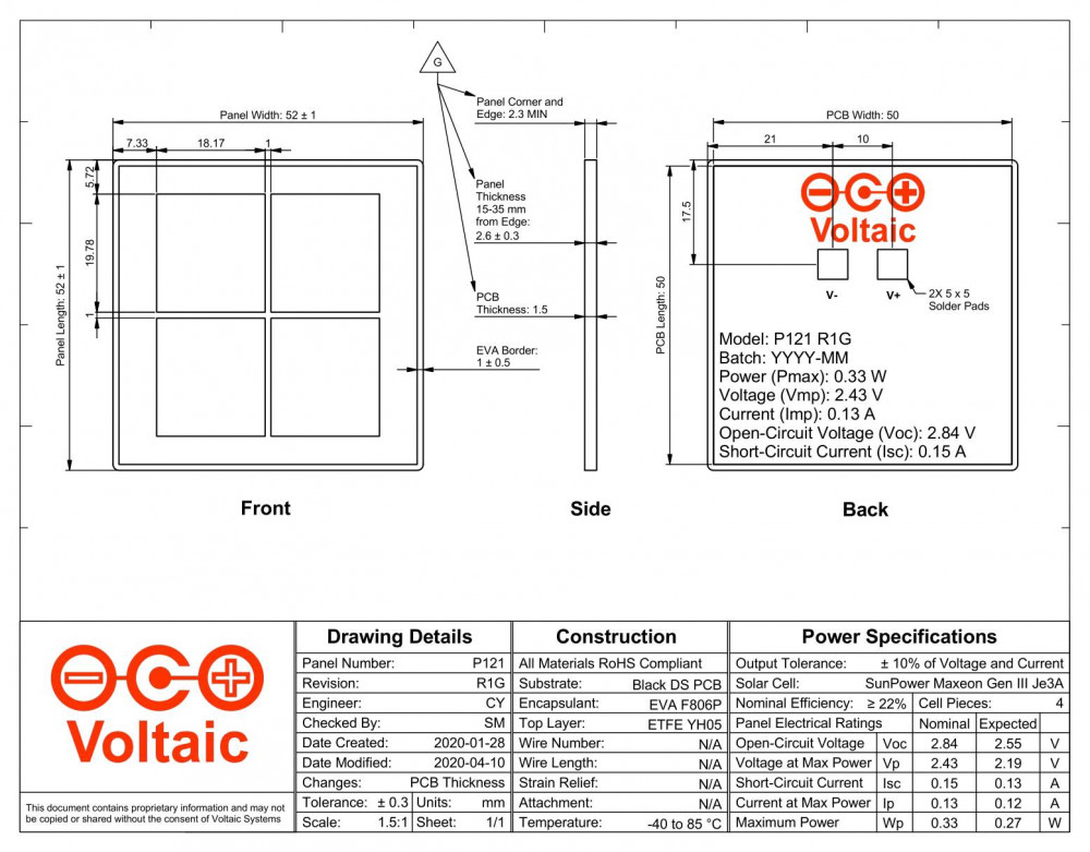 PRT-18723 Voltaic P121 panel drawing