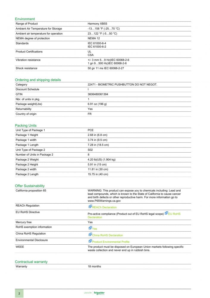 XB5S1B2L2 product documentation page 2
