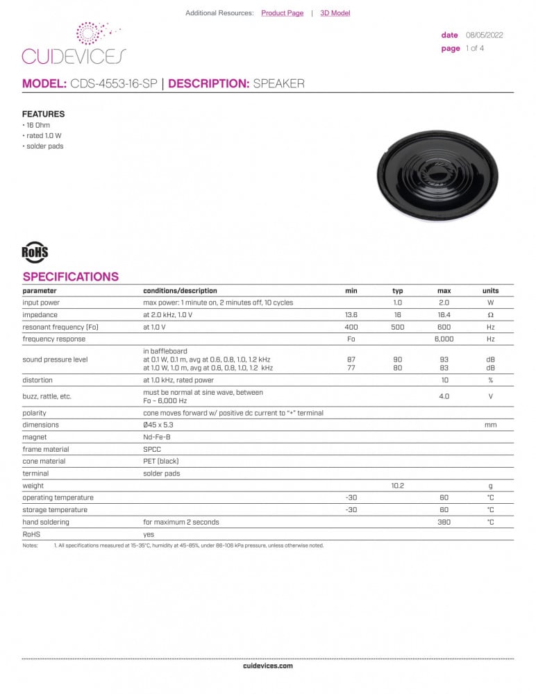 CDS-4553-16-SP datasheet page 1