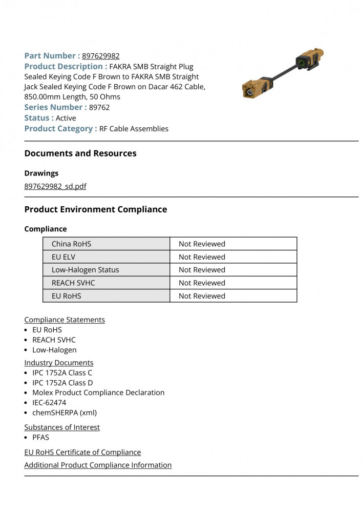 MOLEX 897629982 drawing preview, page 1