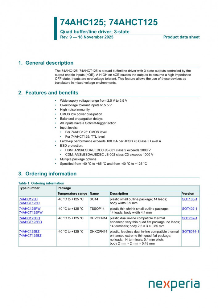 74AHC125 datasheet page 1