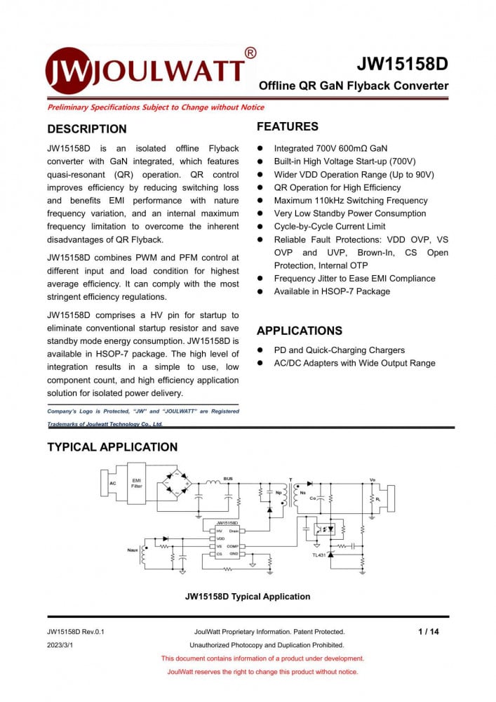 JW15158D datasheet page 1