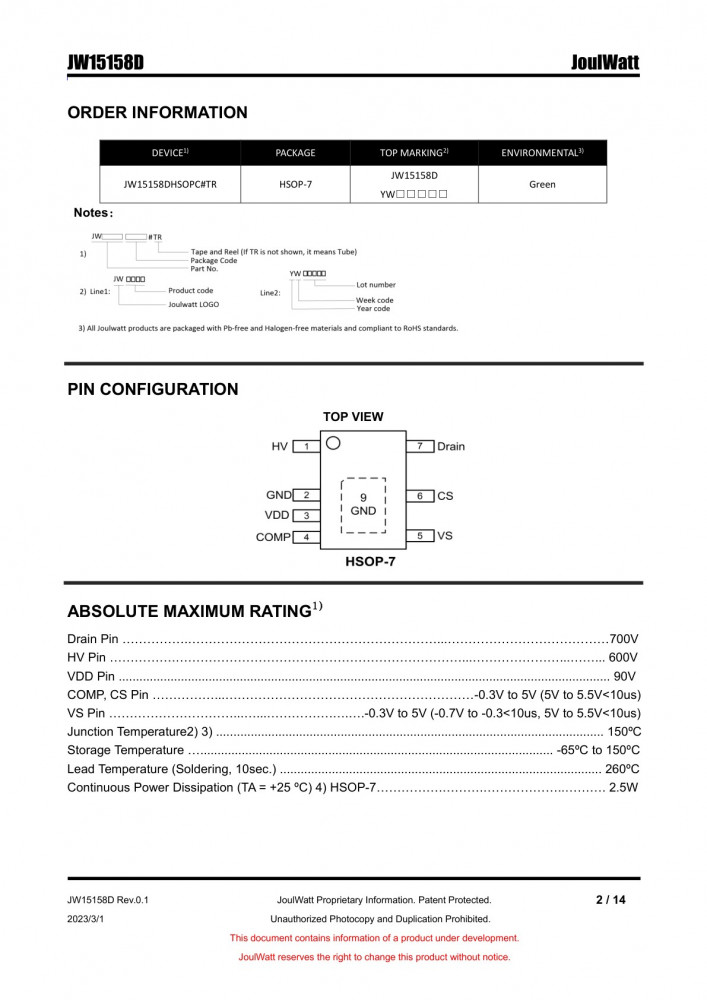 JW15158D datasheet page 2
