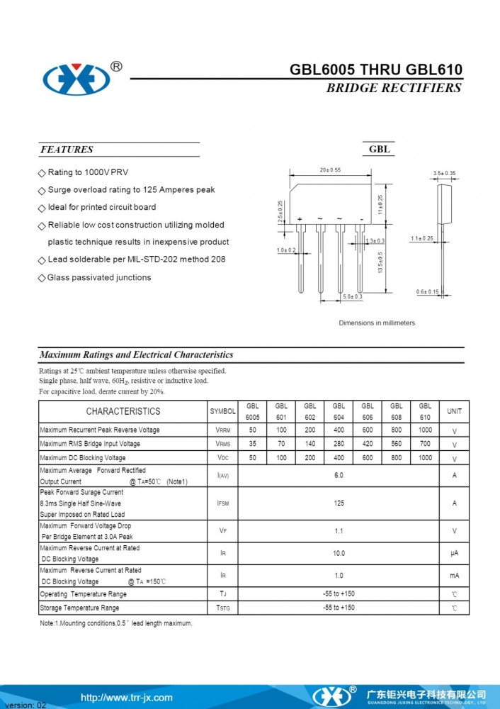JUXING GBL610 datasheet page 1