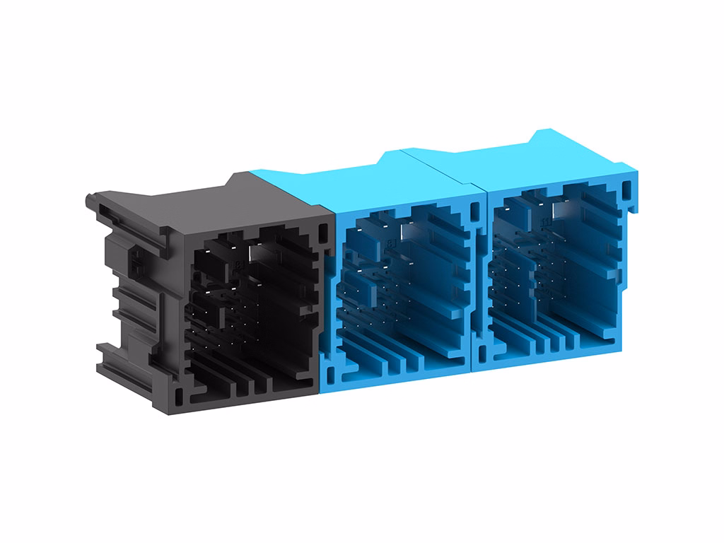 stAK50h 5 Bay Vertical Hybrid Header, 126 Circuits, Bay 1: 12 Circuits/Key 3/Purple; Bay 2: 25 Circuits/Key 2/Gray; Bay 3: 25 Circuits/Key 1/Green; Bay 4: 32 Circuits/Key 2/Blue; Bay 5: 32 Circuits/Key 1/Black; Tube