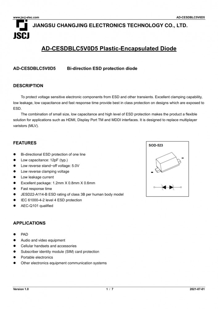 AD-CESDBLC5V0D5 datasheet page 1