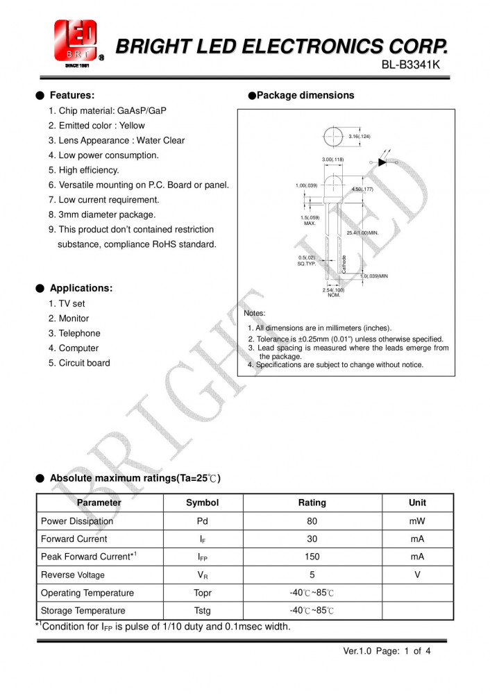 BL-B3341K technical document page 1