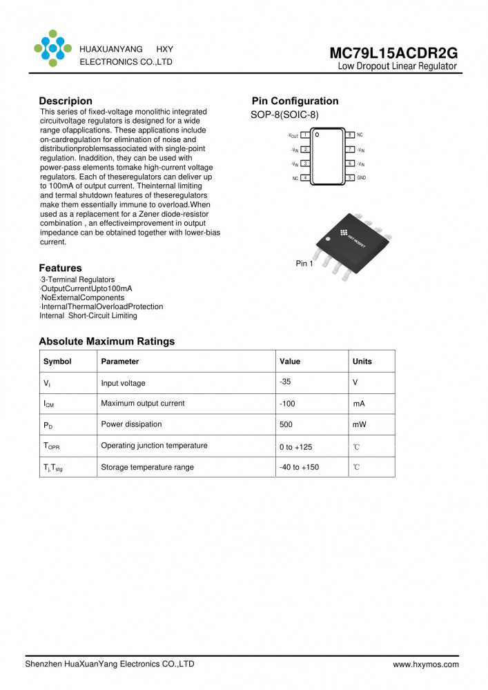 MC79L15ACDR2G-HXY datasheet page 1