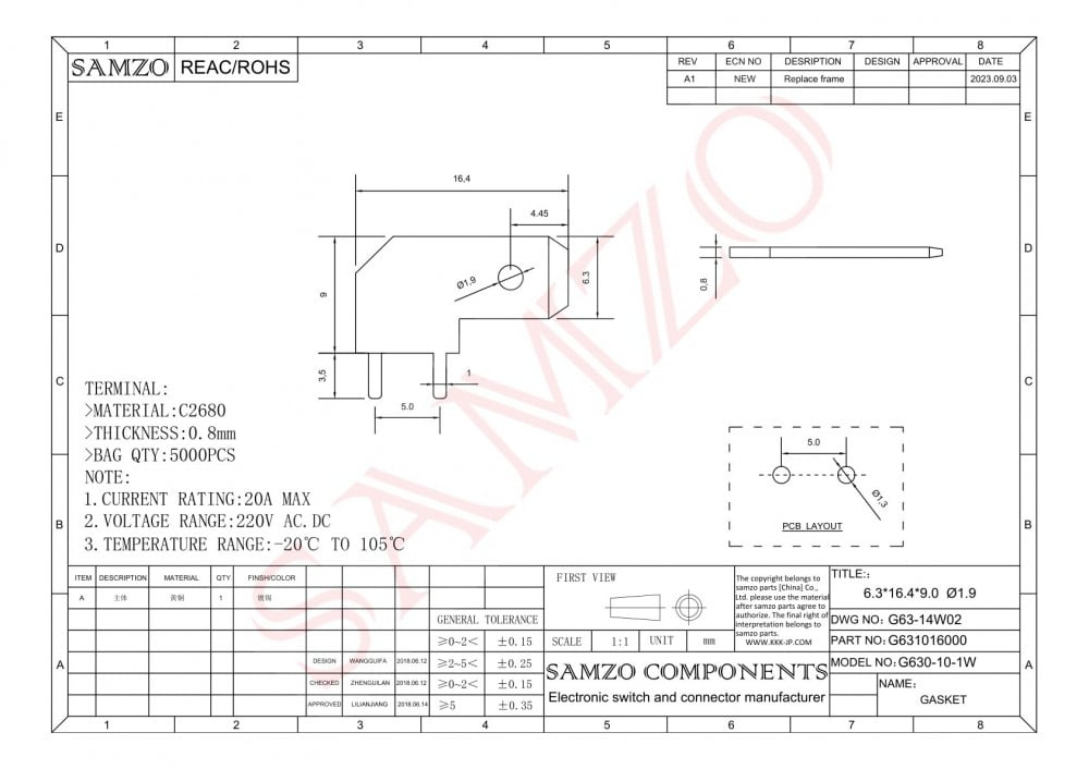 SAMZO G630-10-1W technical document page