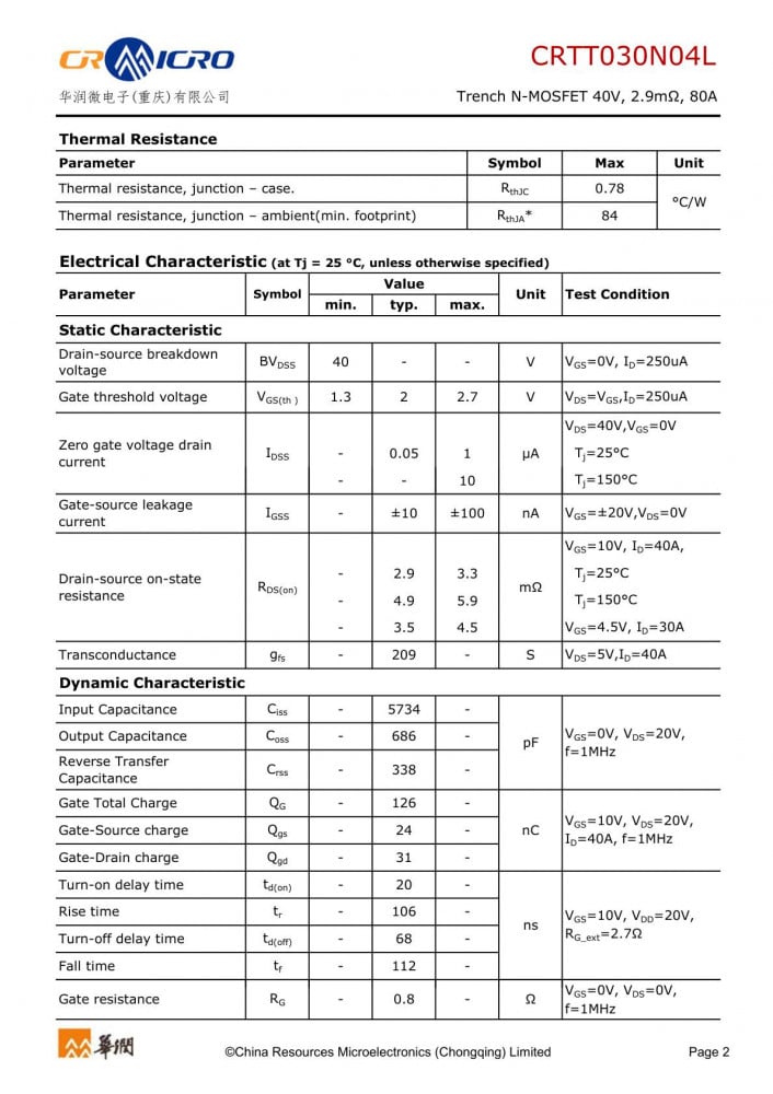 CRTT030N04L datasheet page 2