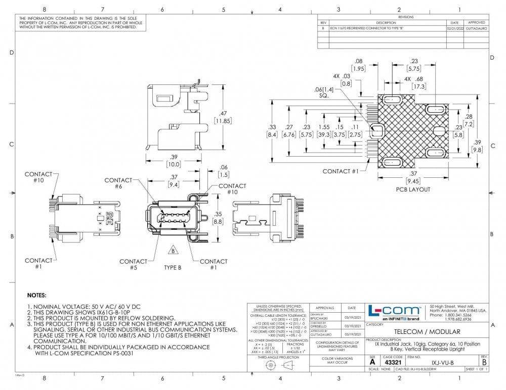 L-com IXJ-VU-B technical drawing