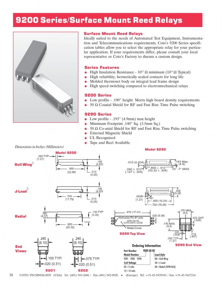 COTO 9200 Series datasheet page 1