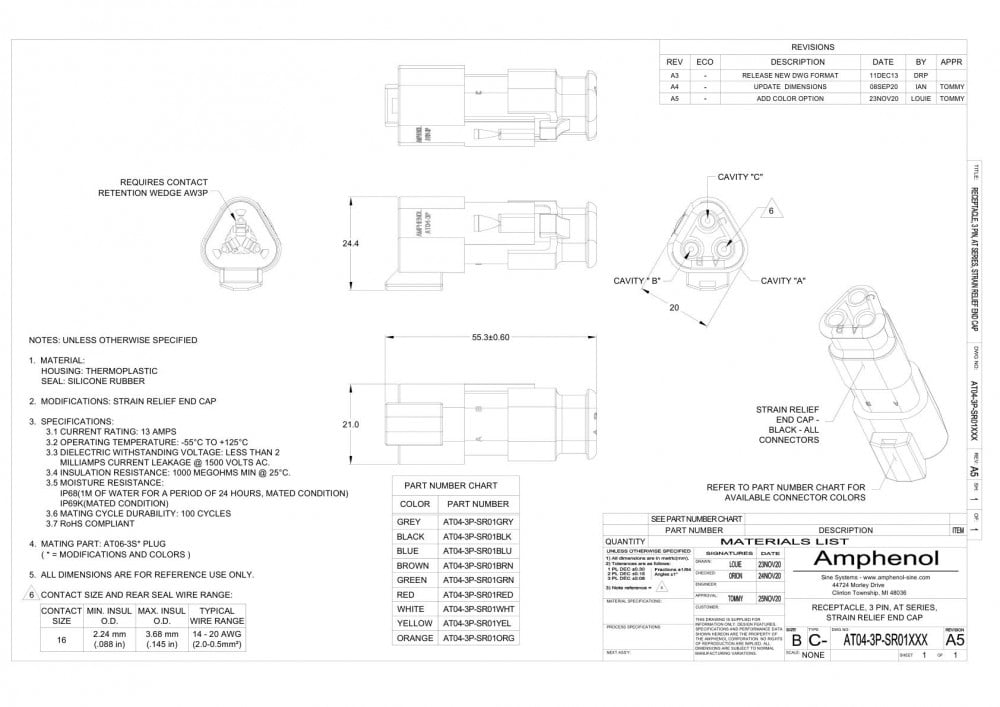 Amphenol AT04-3P-SR01 drawing page 1