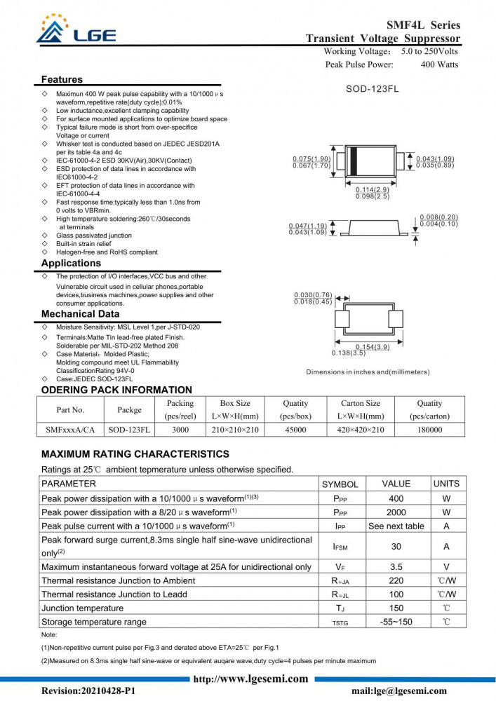 LGE SMF4L26A datasheet page 1