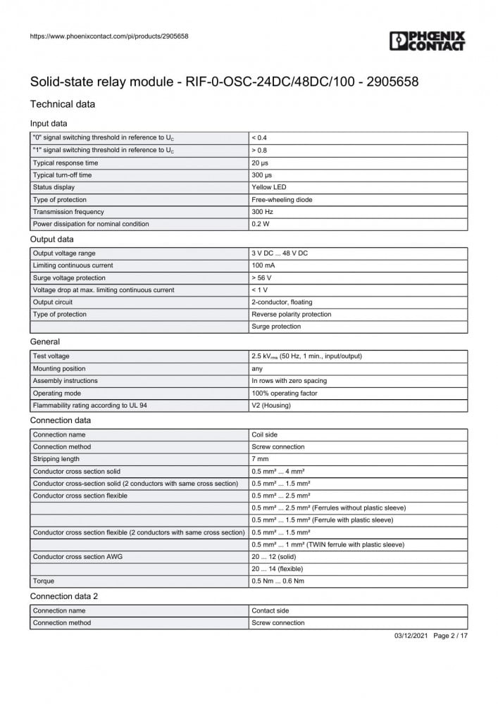 Phoenix Contact 2905658 technical document page 2