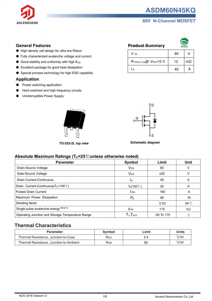 ASDM60N45KQ-R datasheet page 1
