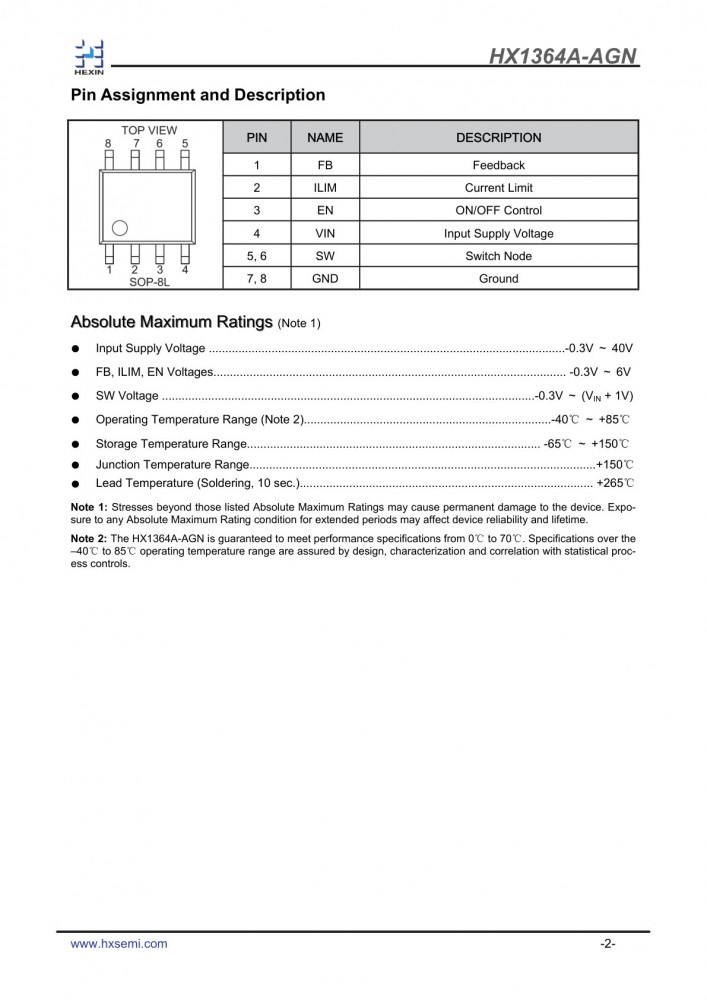 HX1364A-AGN datasheet page 2