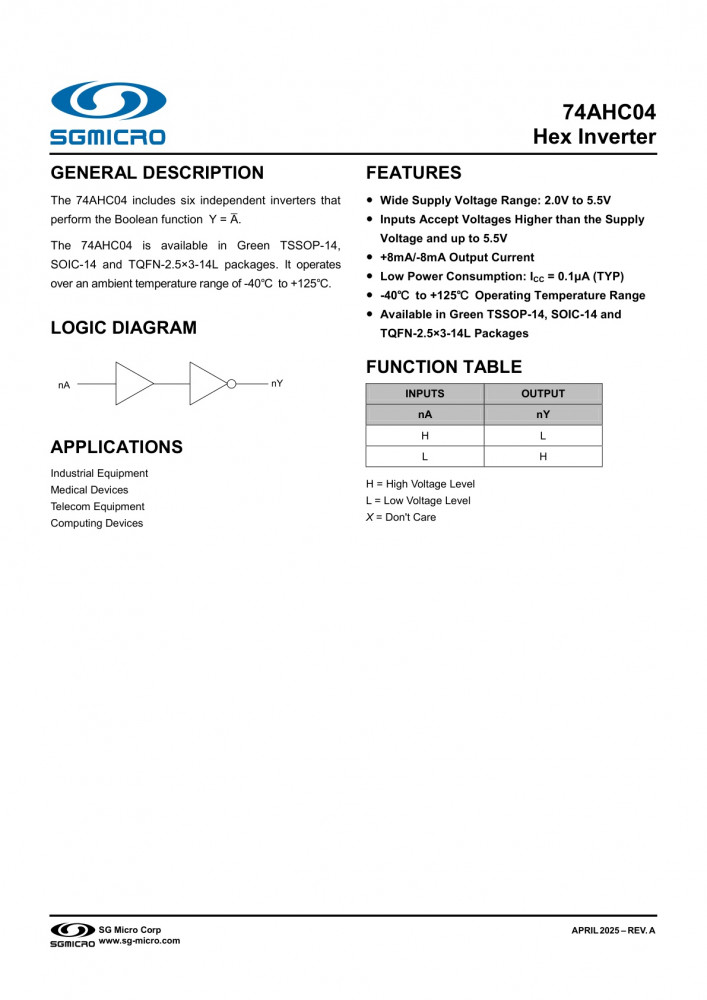 74AHC04 datasheet page 1