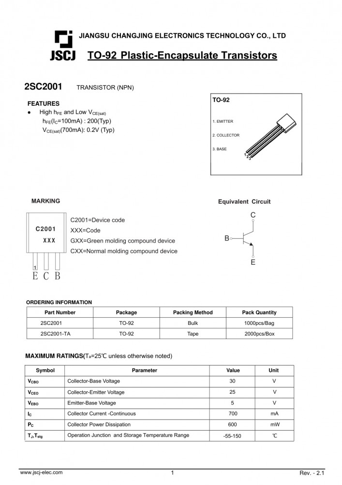 2SC2001 datasheet page 1
