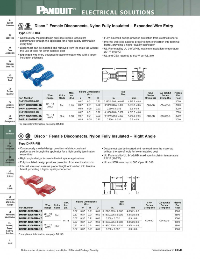 JRH Electronics product documentation page for Disco fully insulated female disconnect terminals