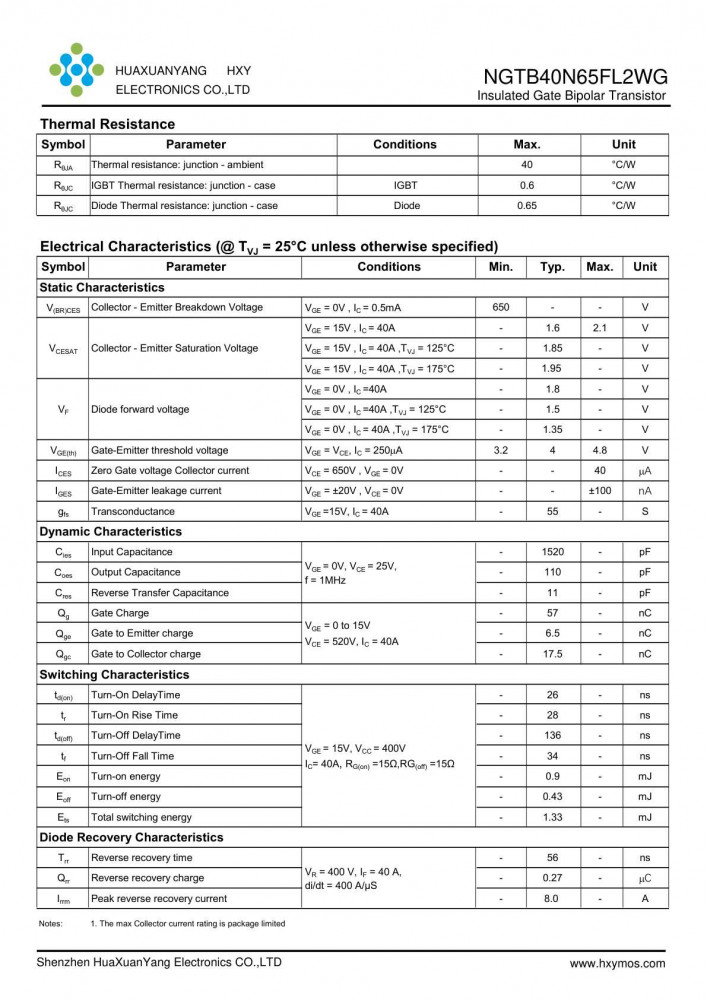 NGTB40N65FL2WG-HXY datasheet page 2