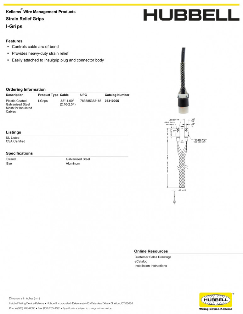 Burndy 07310005 I-Grips product documentation image