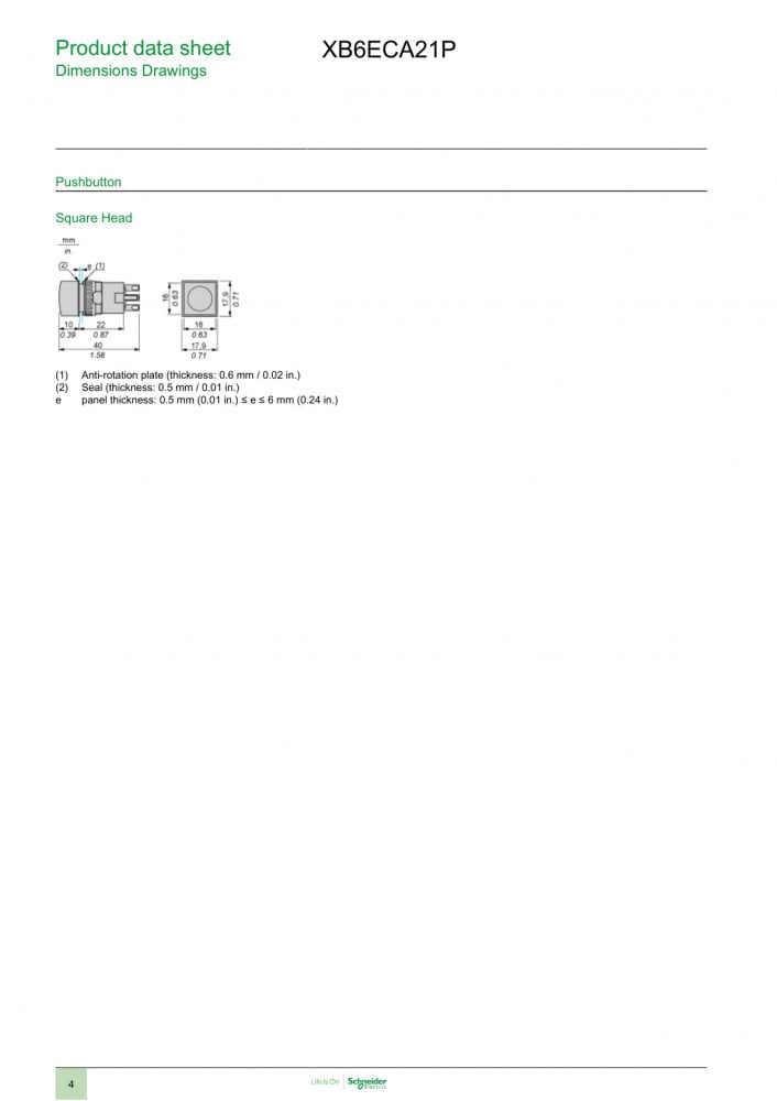 XB6ECA21P technical document page 4