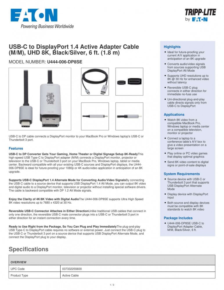 U444-006-DP8SE technical document page 1