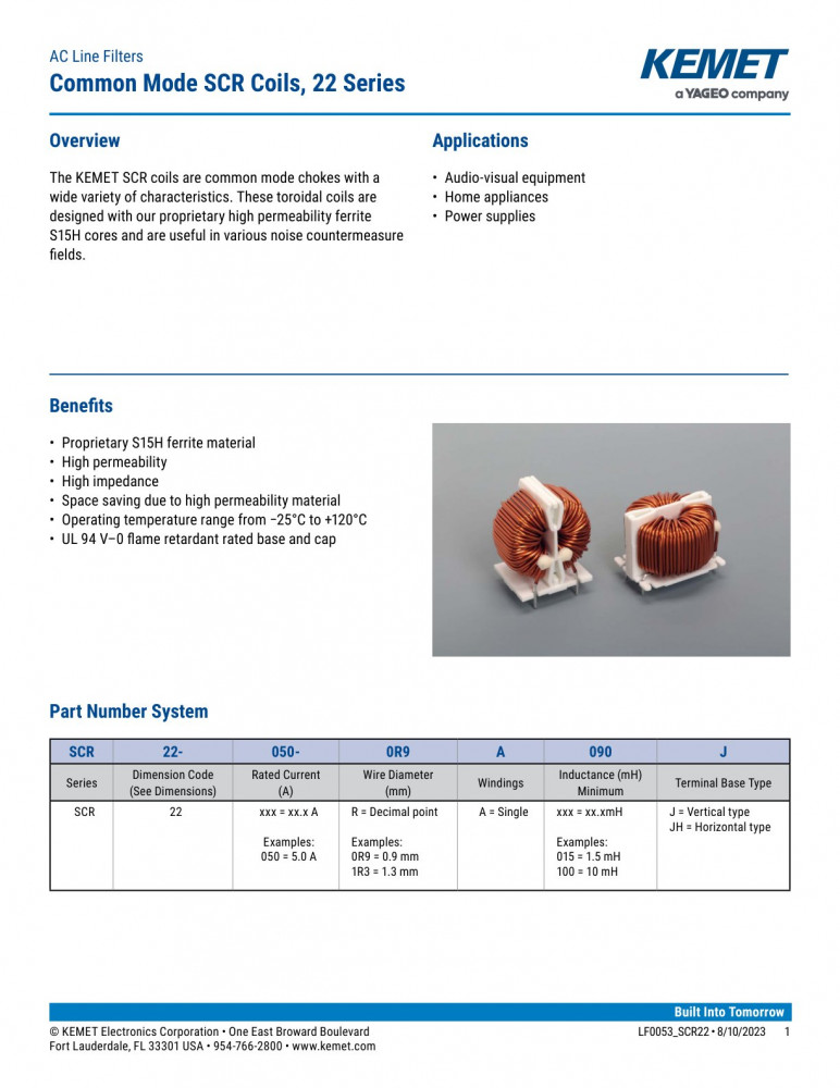 KEMET SCR22 datasheet page 1