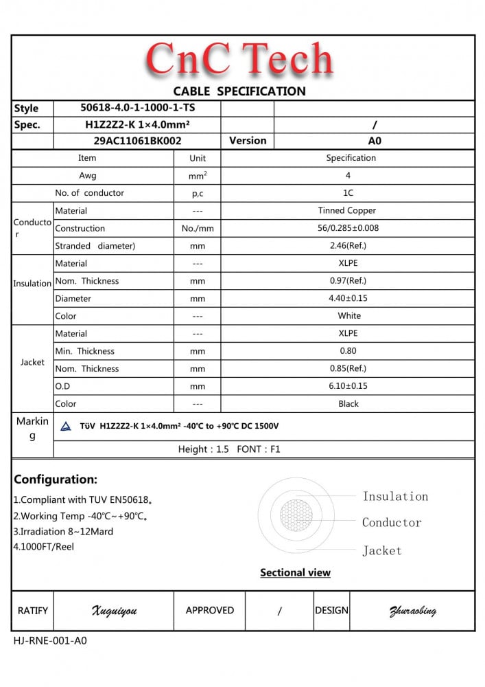 CNC Tech 50618-4.0-1-1000-1-TS cable specification document preview