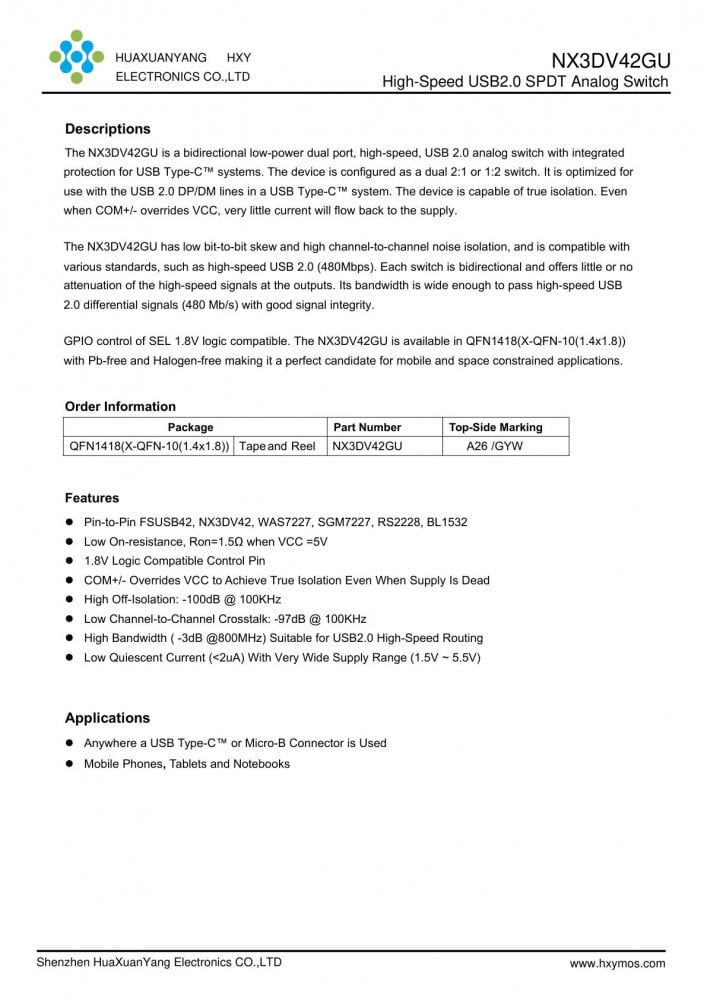 NX3DV42GU datasheet page 1