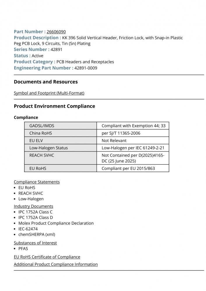MOLEX 26606090 product document image 1
