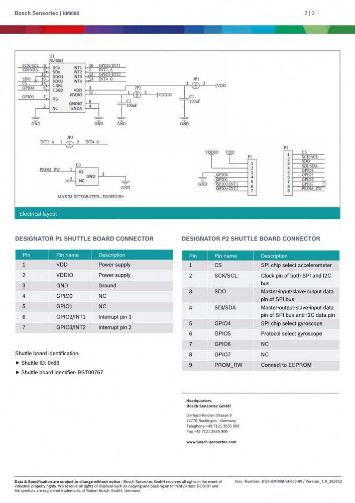 BMI088 Shuttle board 3.0 documentation page 2