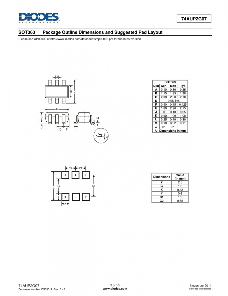 74AUP2G07FW3-7 datasheet page 9
