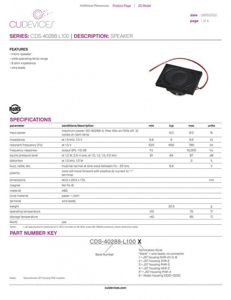 CDS-40288-L100 datasheet page 1
