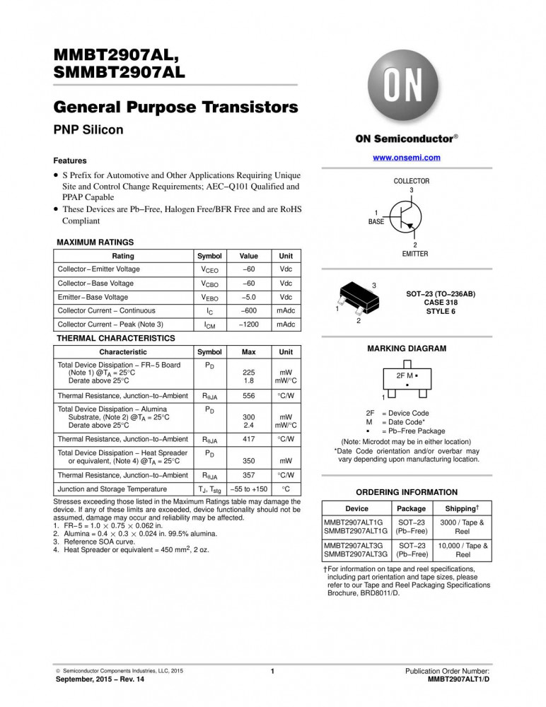 MMBT2907ALT1G datasheet page 1
