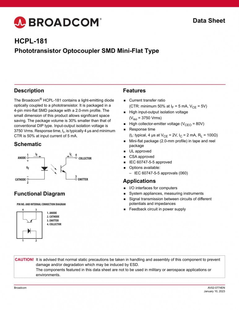 HCPL-181 datasheet page 1