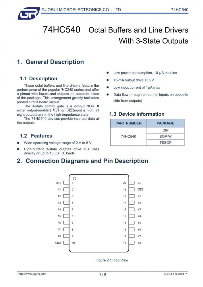74HC540 datasheet page 1