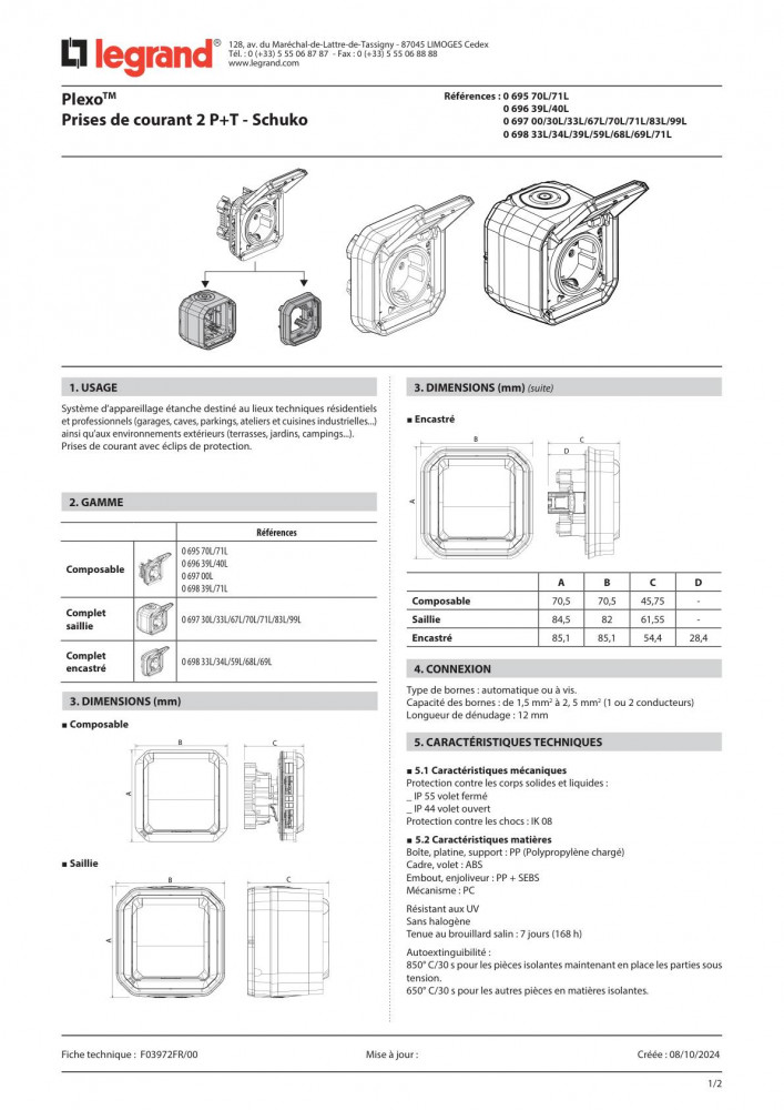 Legrand Plexo technical document, page 1