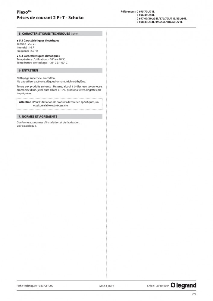 Legrand Plexo technical document, page 2
