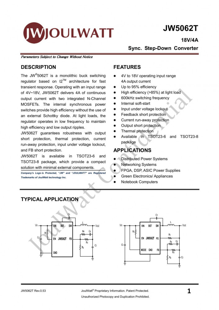 JW5062T datasheet page 1