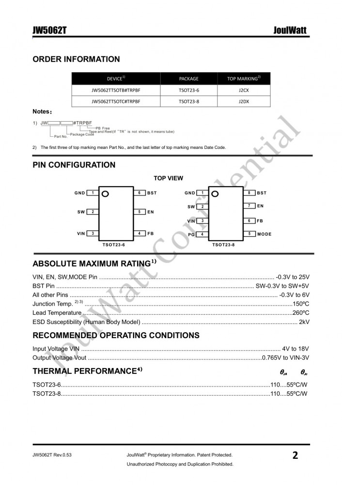 JW5062T datasheet page 2