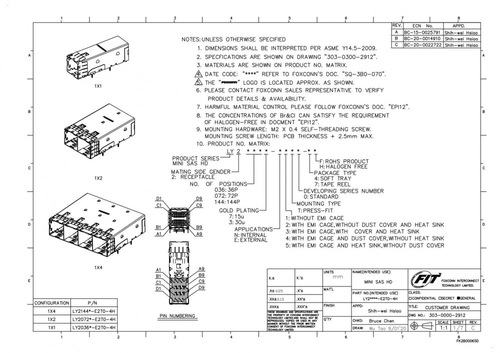 FOXCONN LY20723-E2T0-4H technical drawing page 1